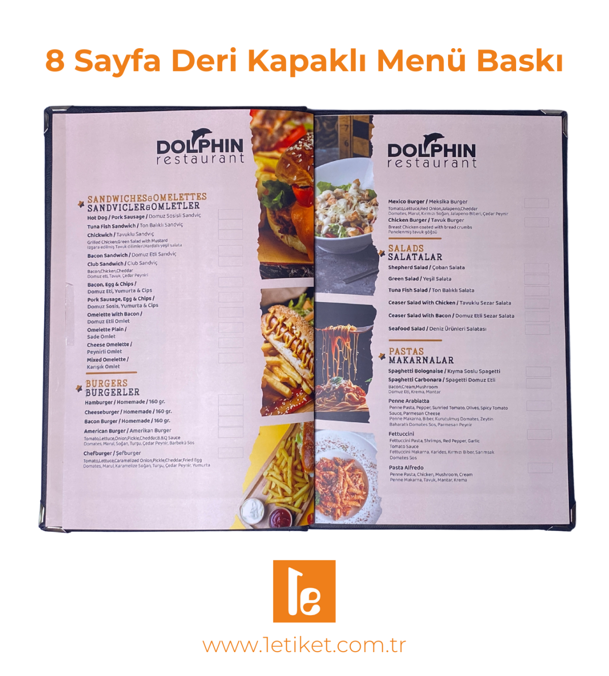 8 Sayfa Deri Kapaklı Menü Baskı - 1Etiket